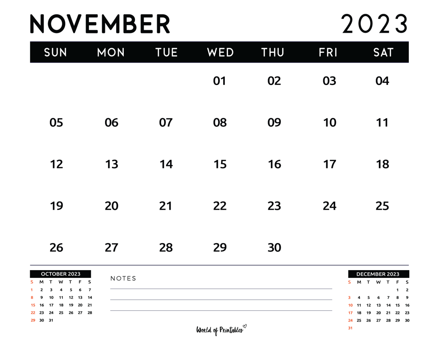 November 2023 Calendars | 100+ Styles - World of Printables