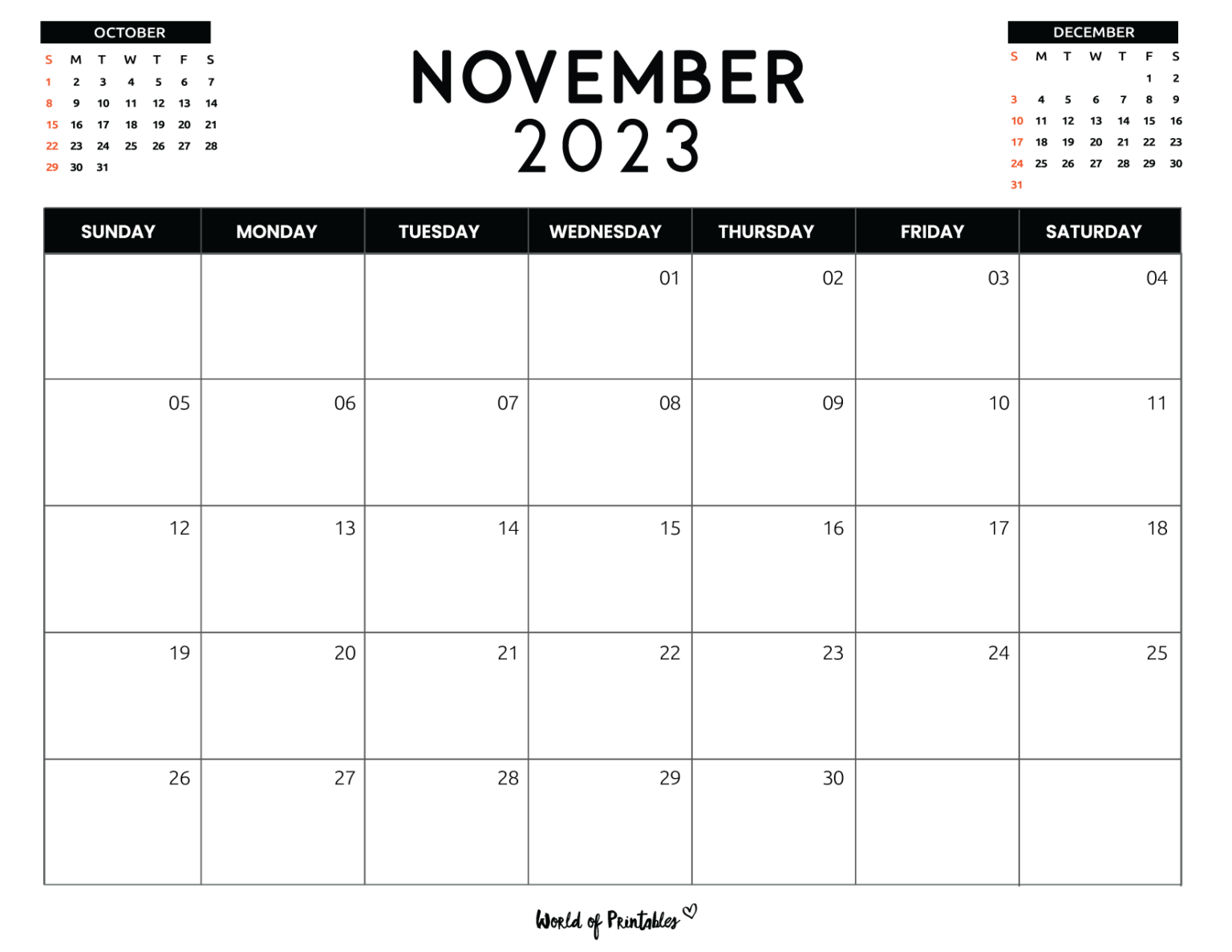 November 2023 Calendars | 100+ Styles - World of Printables
