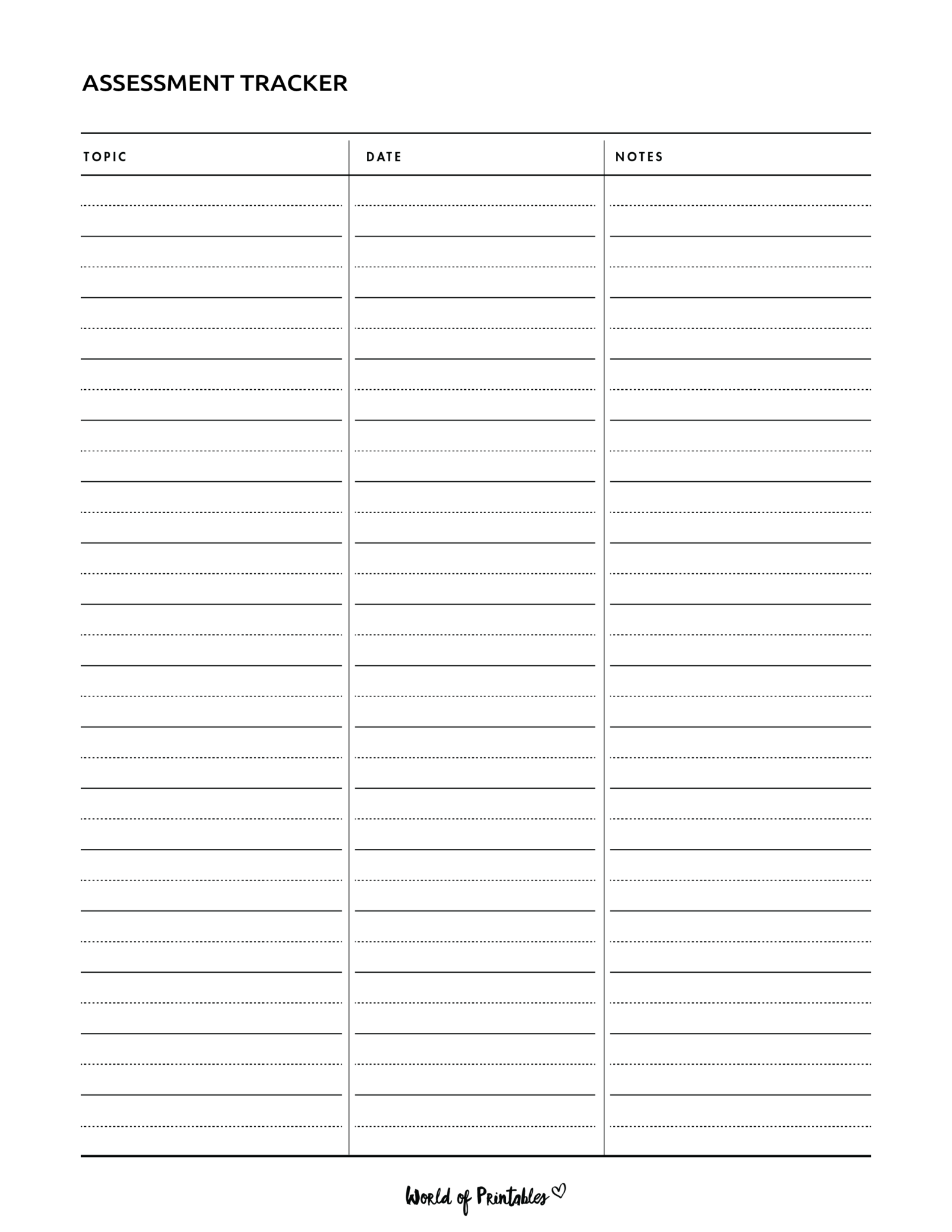 Assessment Trackers - World of Printables