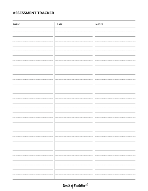 Assessment Trackers - World of Printables