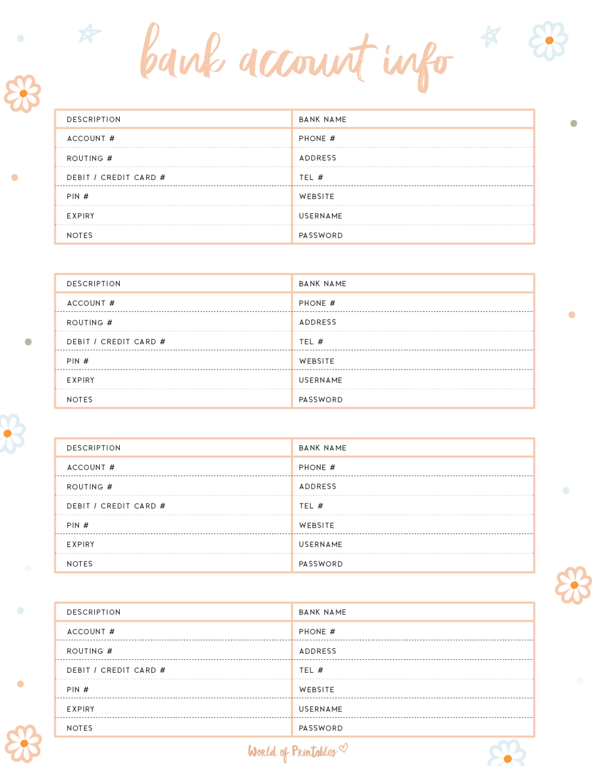 Bank Information Templates - World of Printables