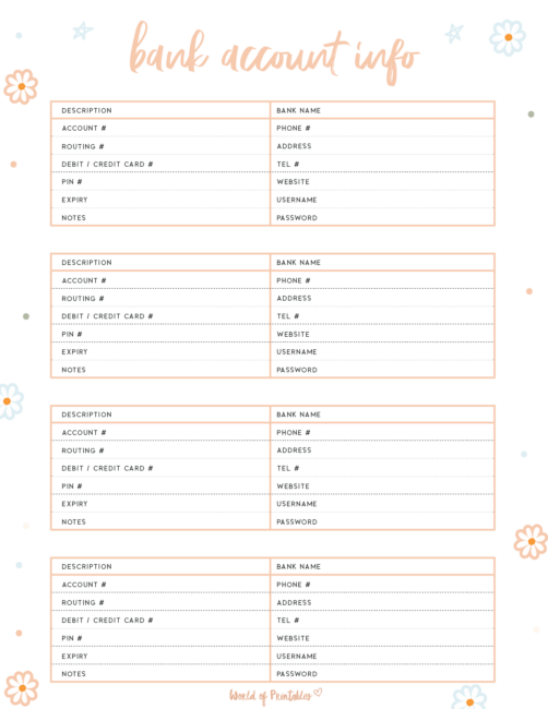 Bank Information Templates - World of Printables
