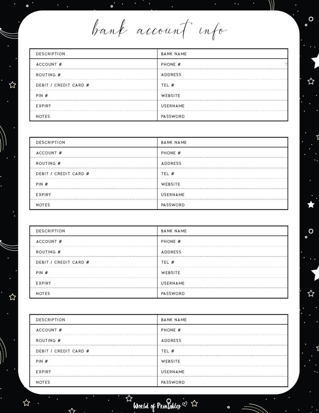 Bank Information Templates - World of Printables