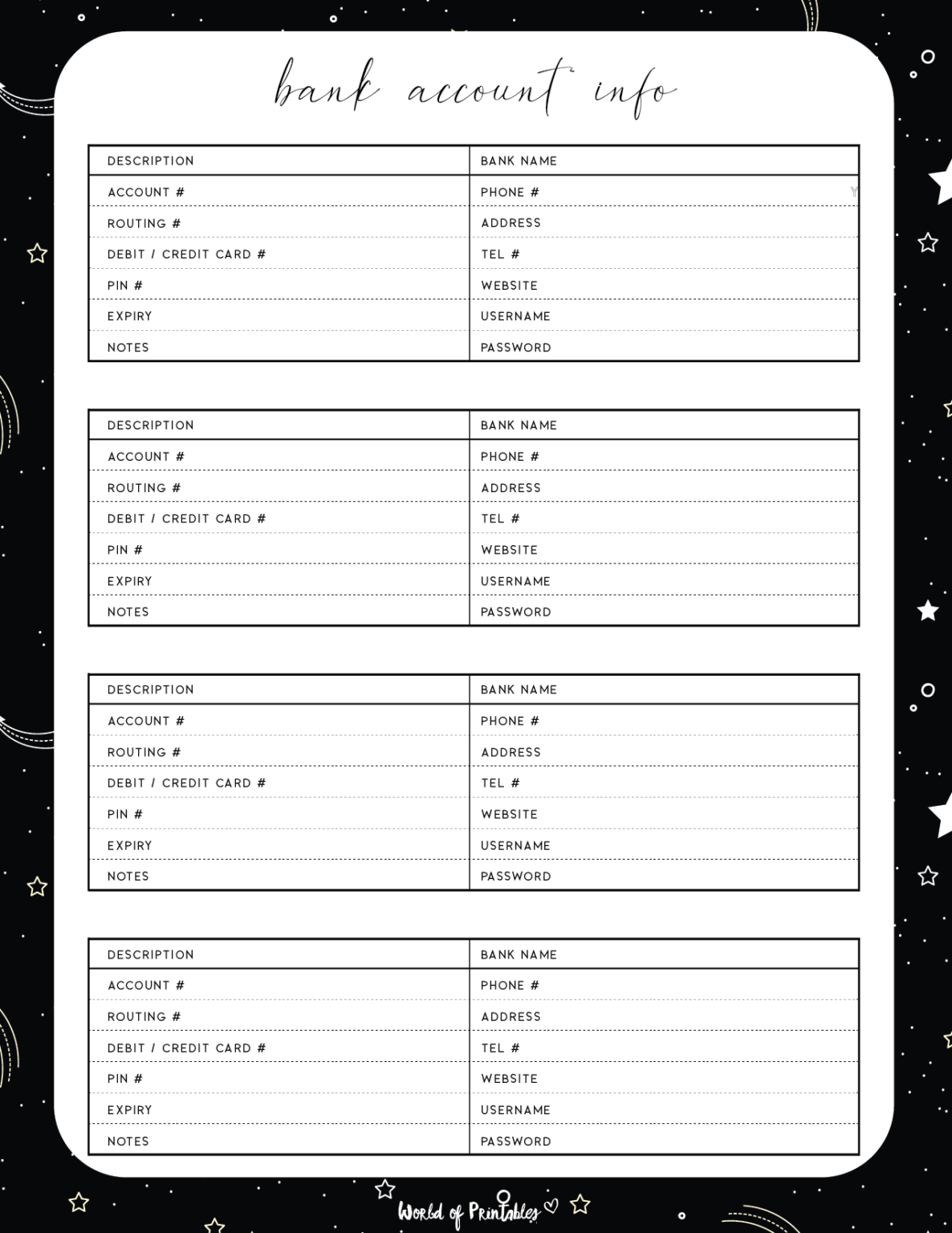 Bank Information Templates - World of Printables