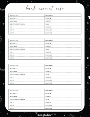 Bank Information Templates - World of Printables