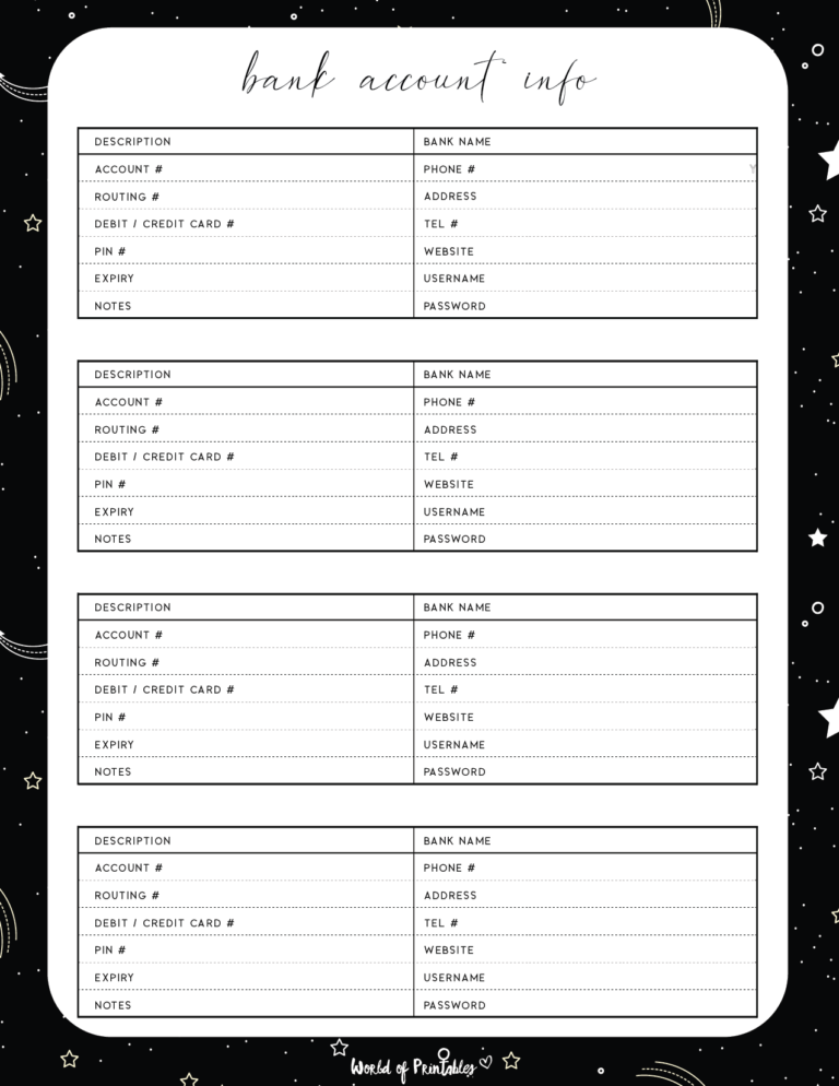 Bank Information Templates - World of Printables