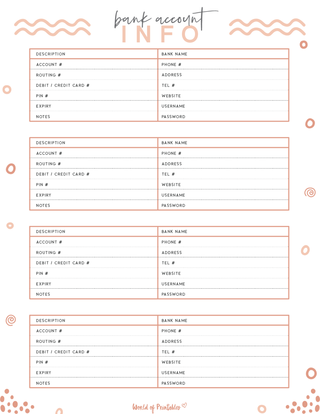 Bank Information Templates - World of Printables