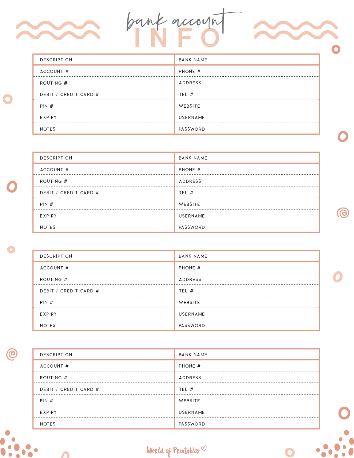Bank Information Templates - World of Printables