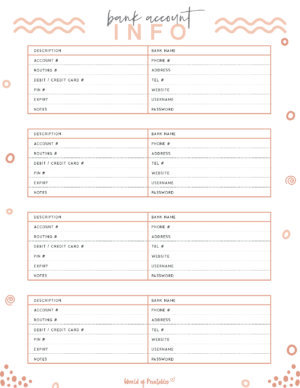 Bank Information Templates - World of Printables