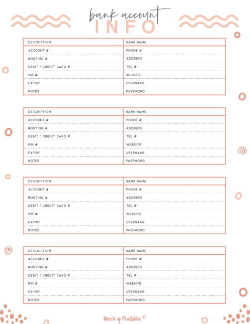 Bank Information Templates - World of Printables