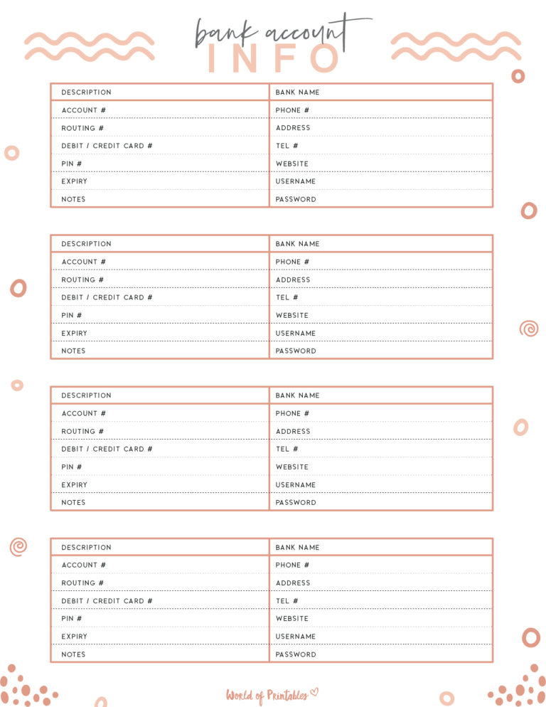 Bank Information Templates - World of Printables