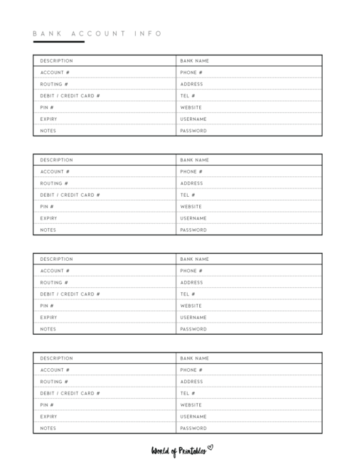 Bank Information Templates - World of Printables