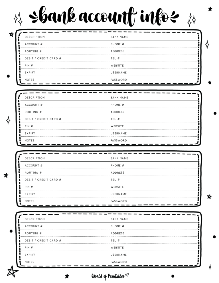 Bank Information Templates - World of Printables