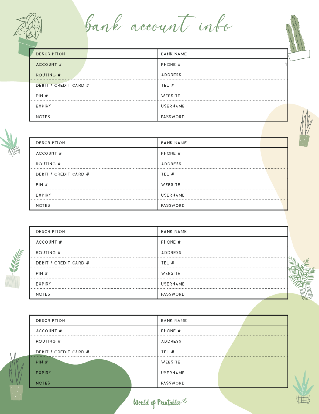 Bank Information Templates - World of Printables