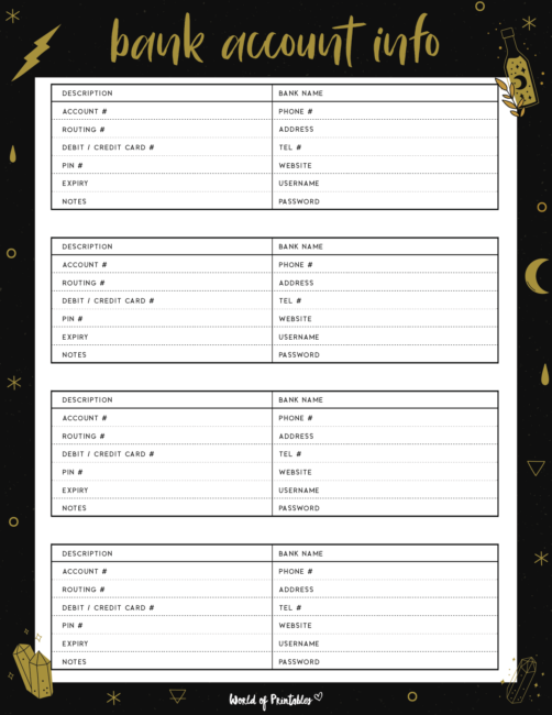 Bank Information Templates - World of Printables