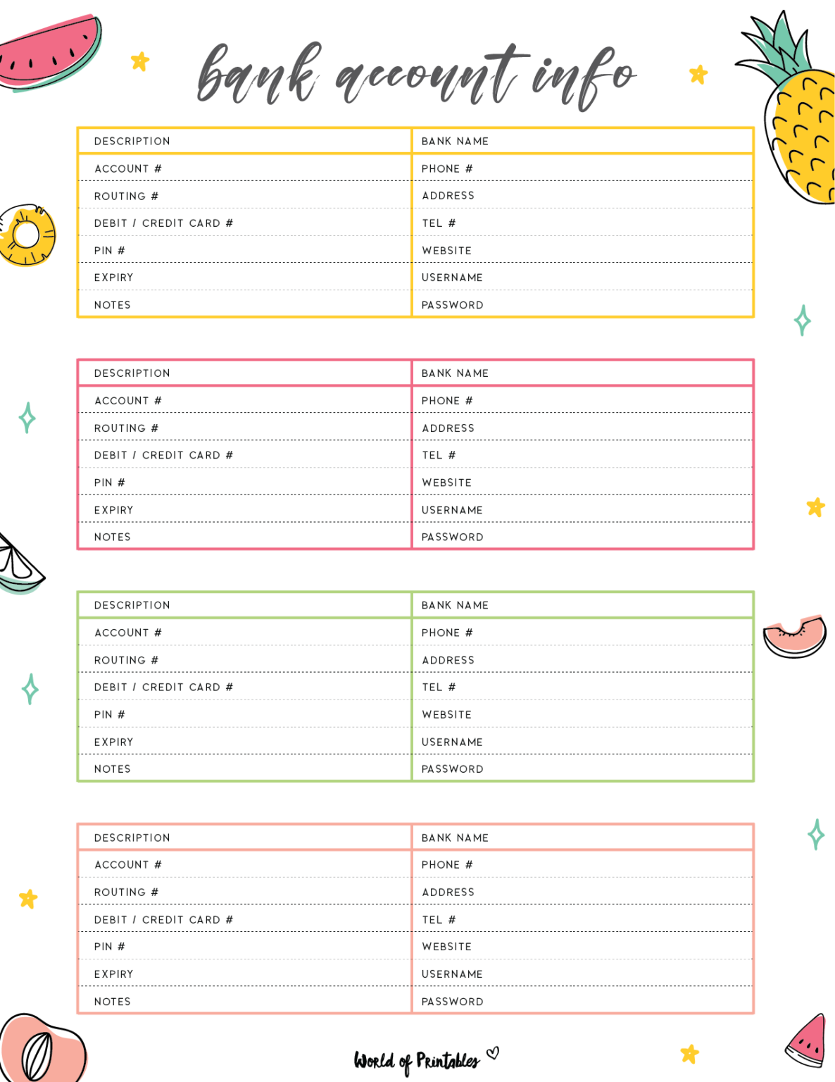 Bank Information Templates - World of Printables