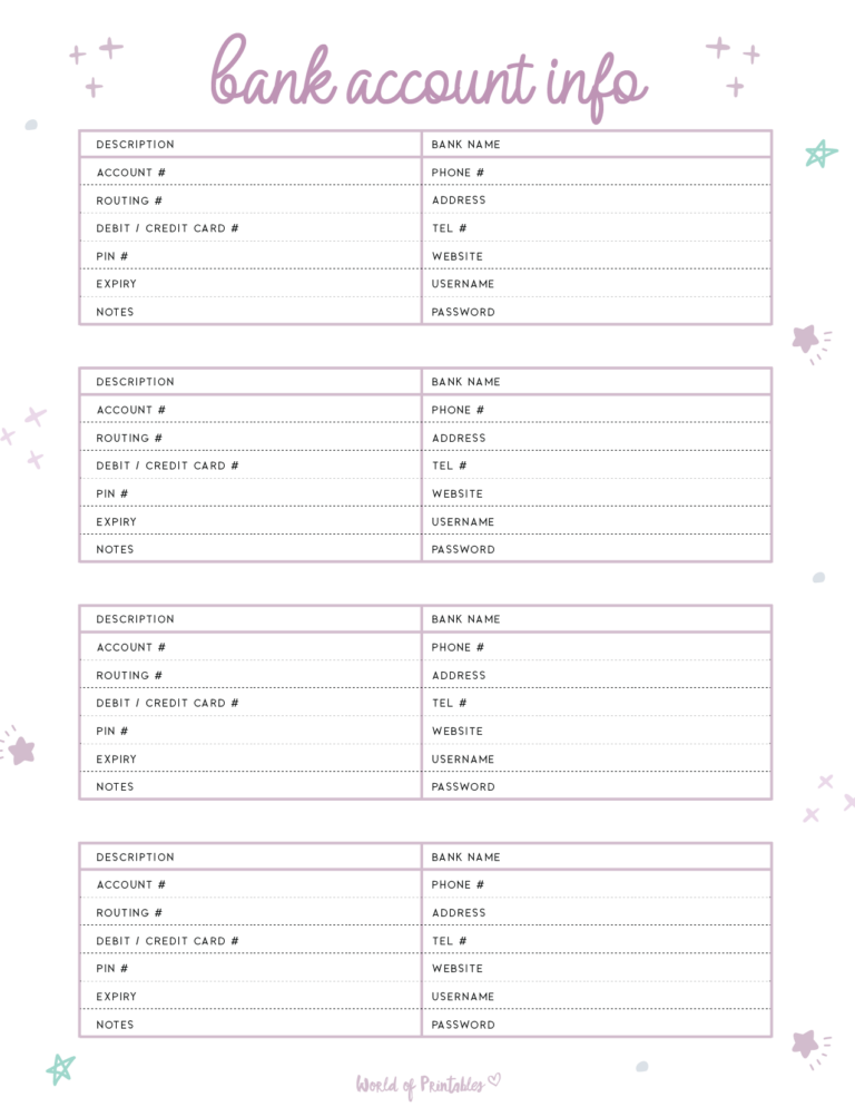 Bank Information Templates - World of Printables