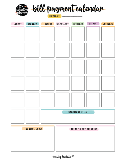 Free Bill Calendar | 20 Stylish Designs PDF - World of Printables