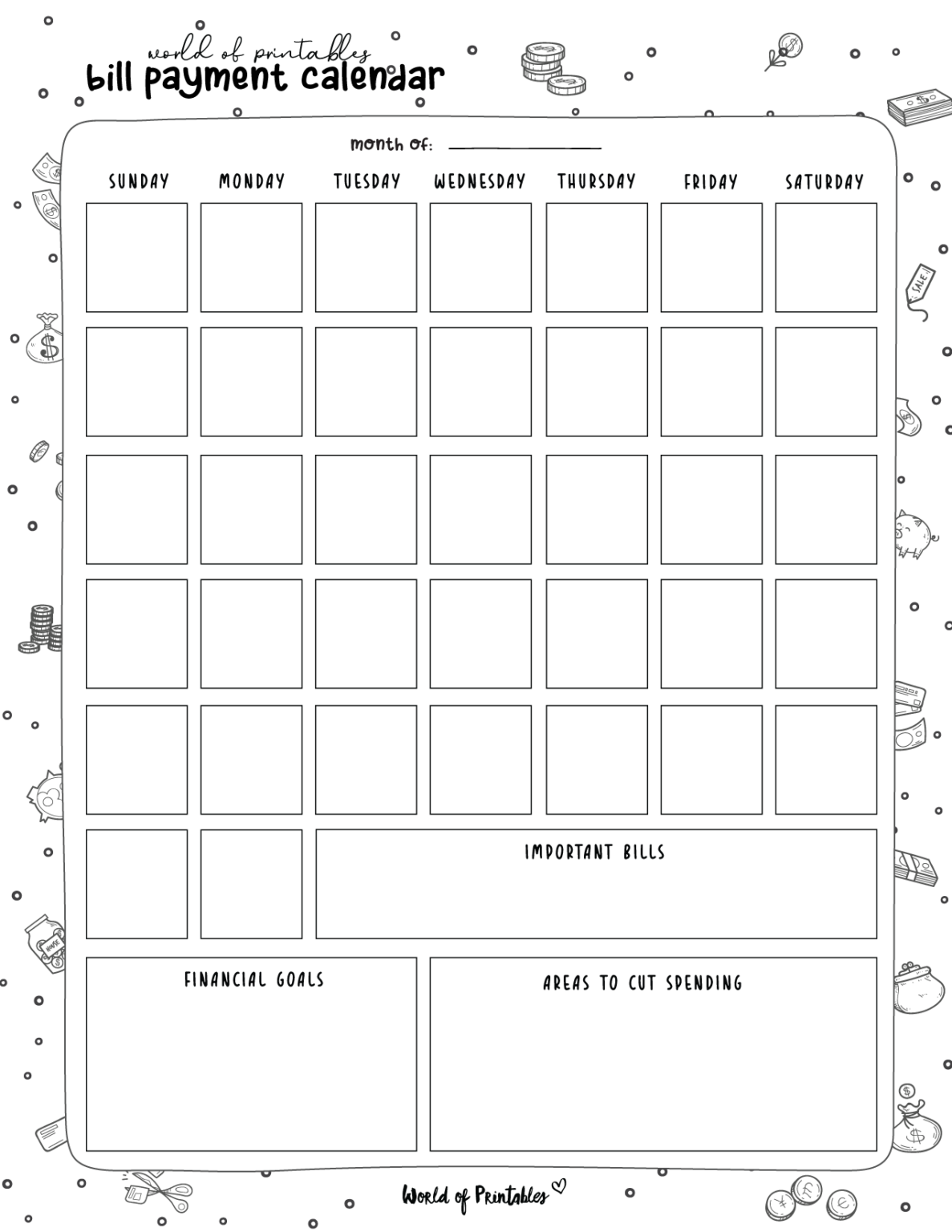 Free Bill Calendar | 20 Stylish Designs PDF - World of Printables