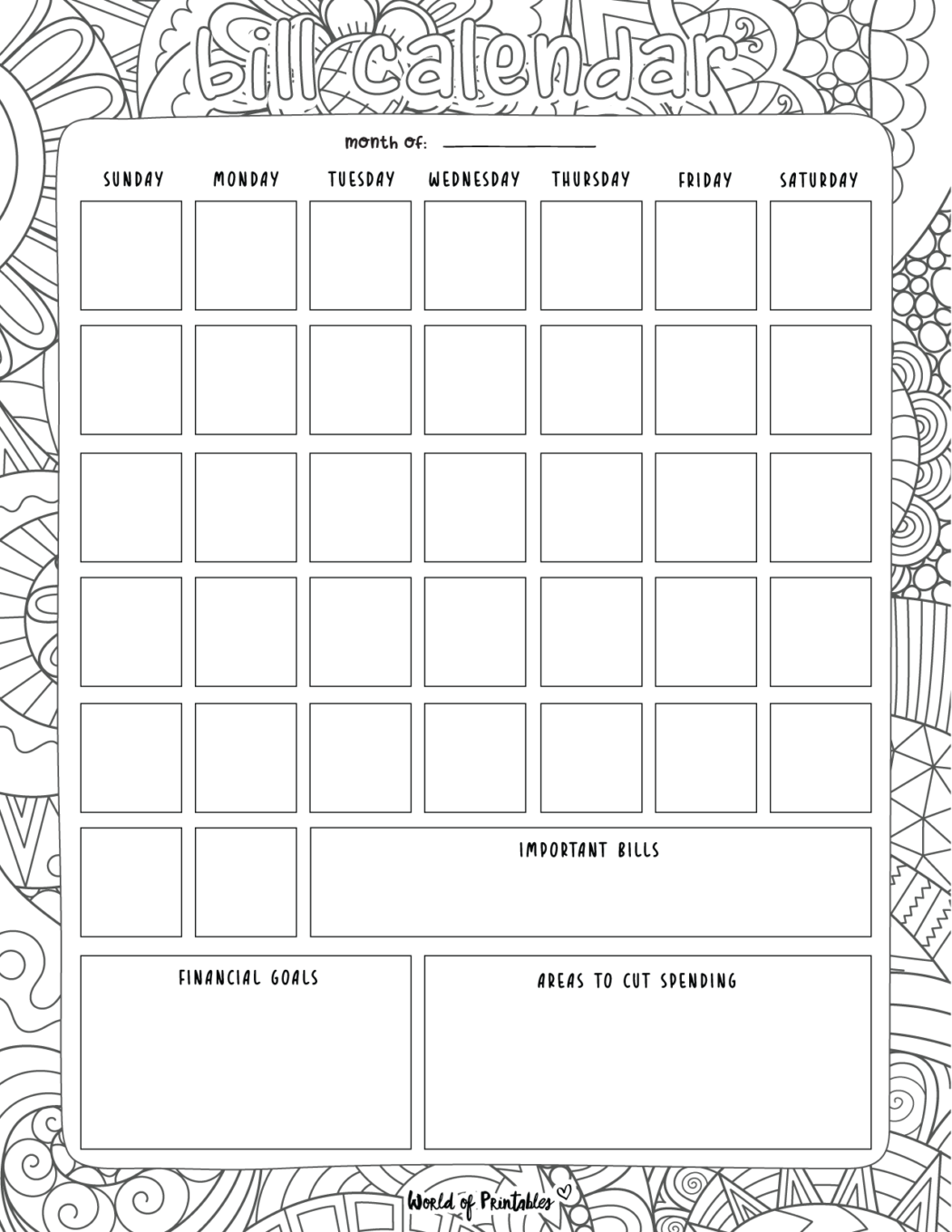 Free Bill Calendar | 20 Stylish Designs PDF - World of Printables