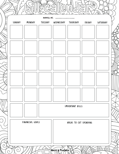 Free Bill Calendar | 20 Stylish Designs PDF - World of Printables