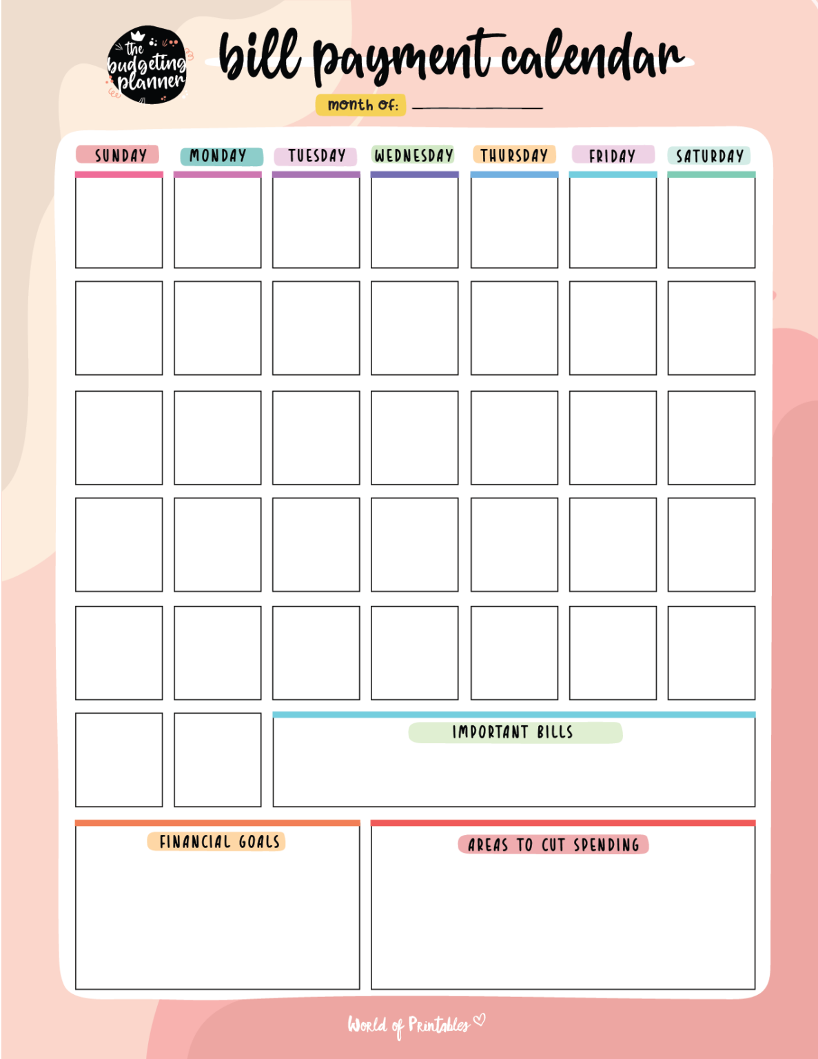 Free Bill Calendar | 20 Stylish Designs PDF - World of Printables