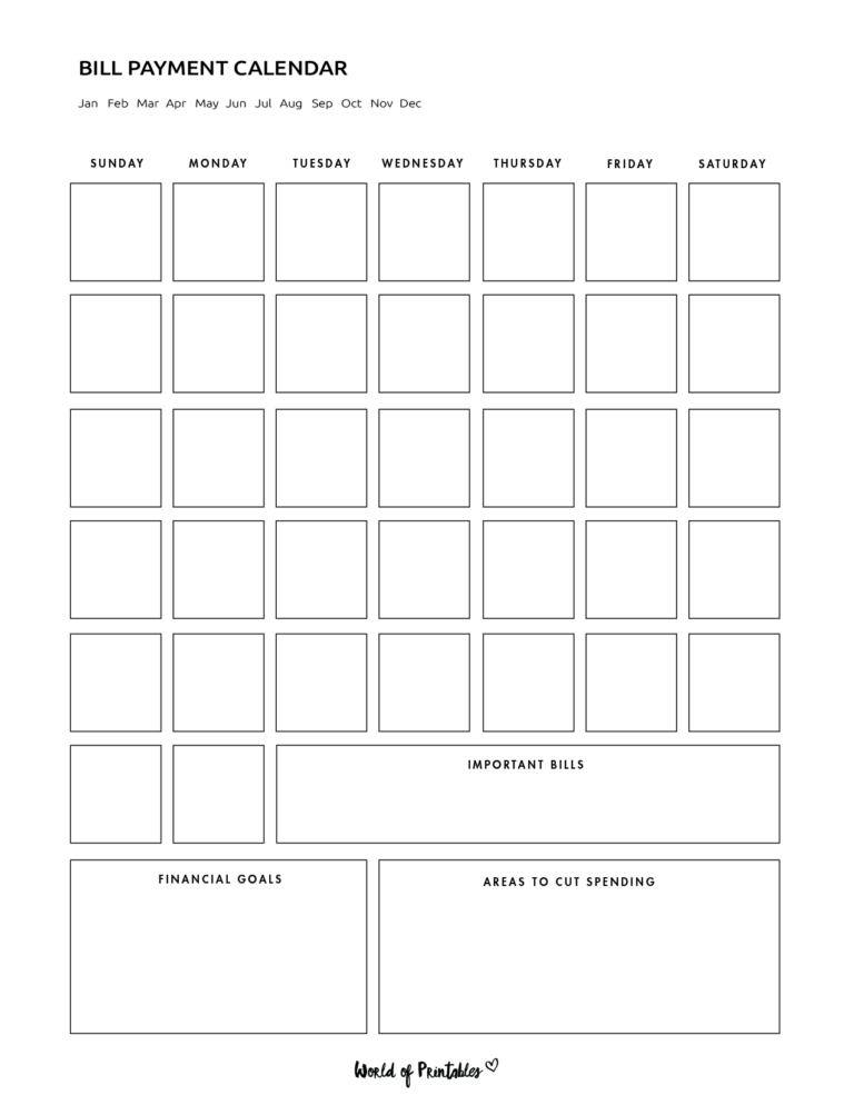Free Bill Calendar | 20 Stylish Designs PDF - World of Printables
