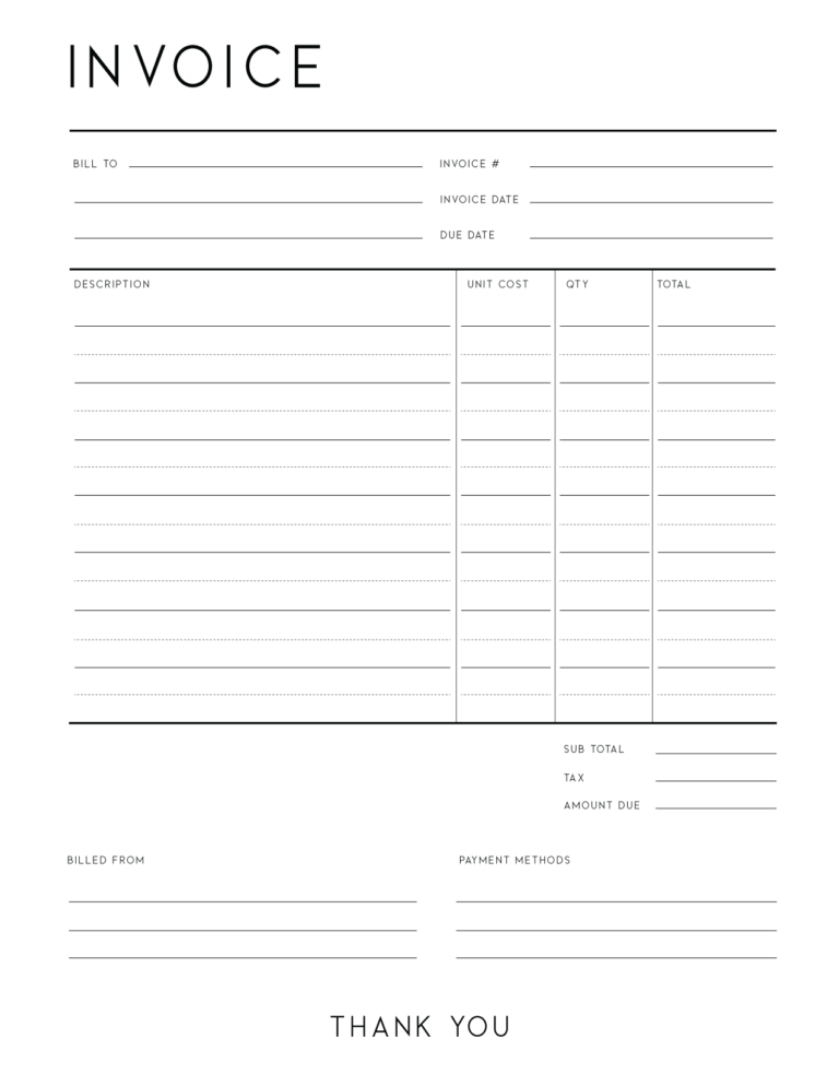 Free Invoice Templates PDF - World of Printables