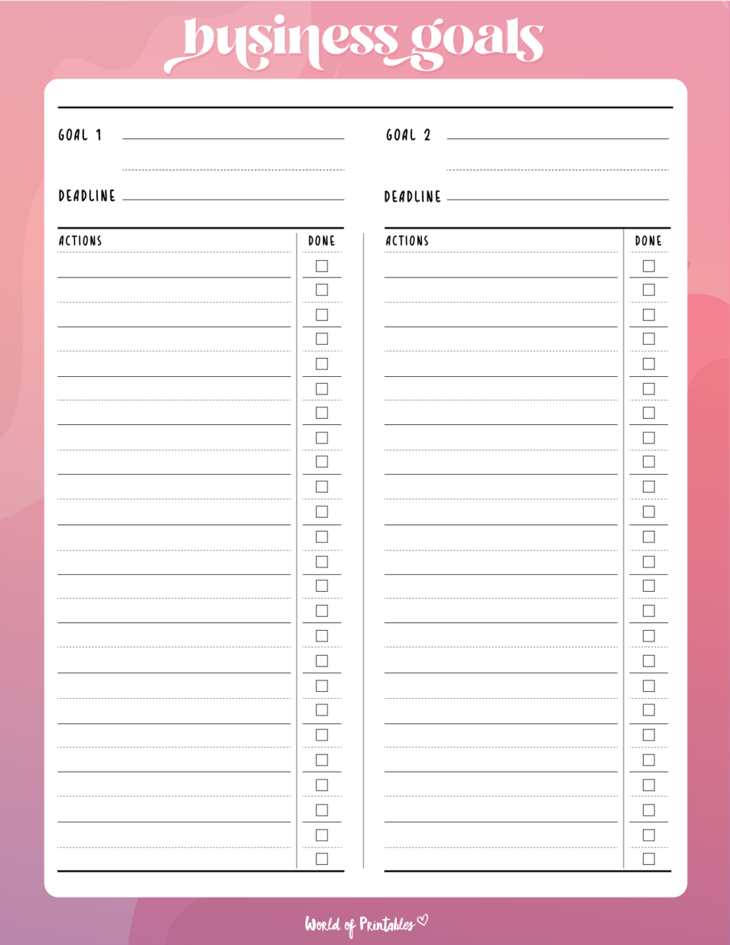 Business Goal Setting Worksheet PDF - World of Printables