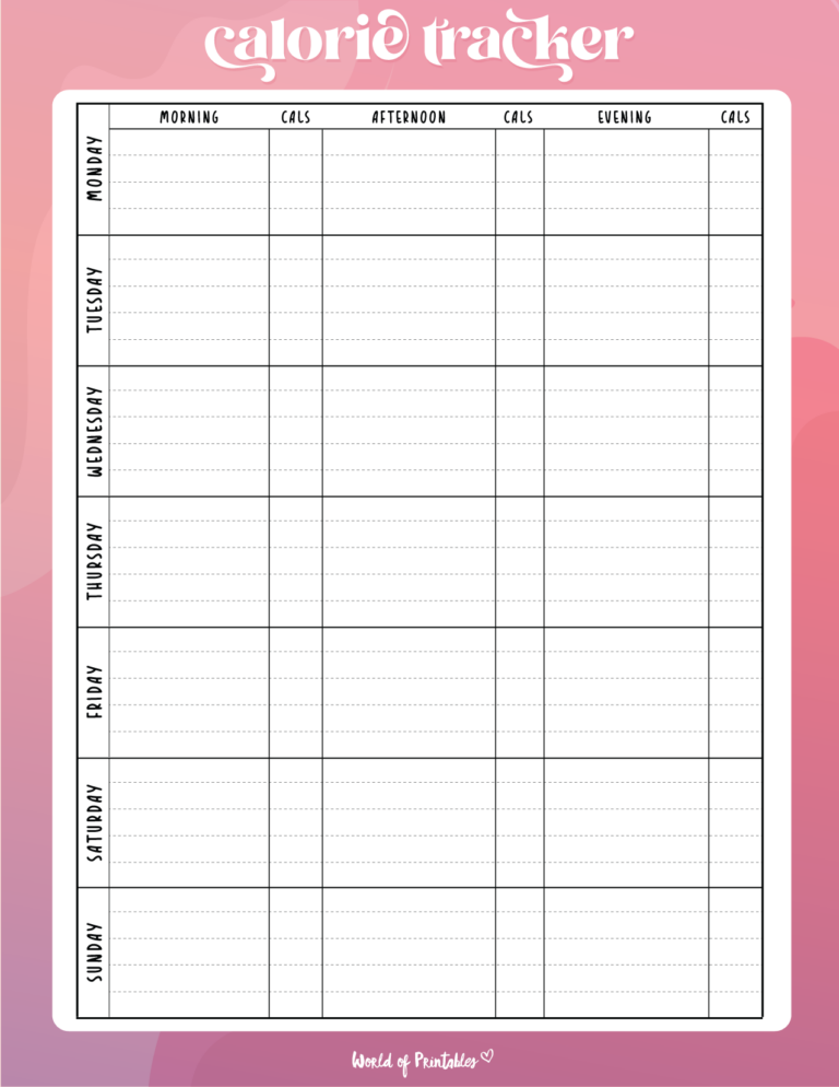 Free Printable Calorie Tracker - World of Printables