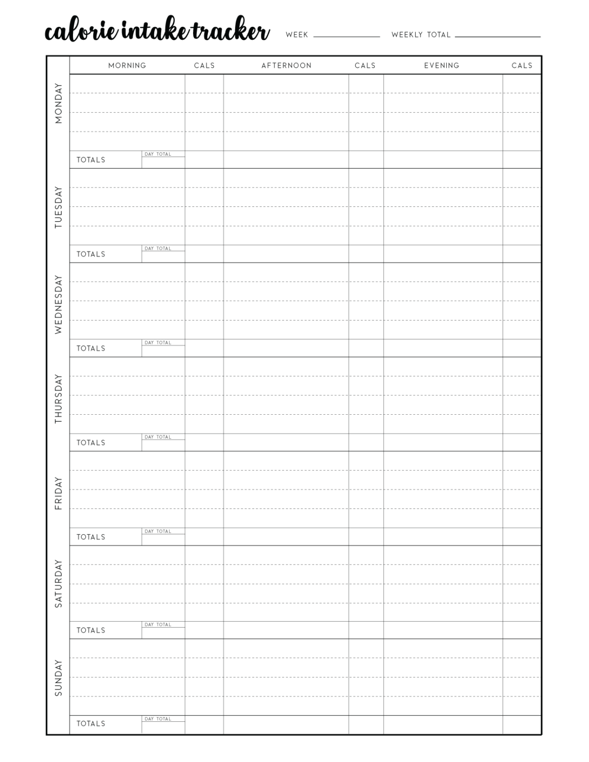Free Printable Calorie Tracker - World of Printables