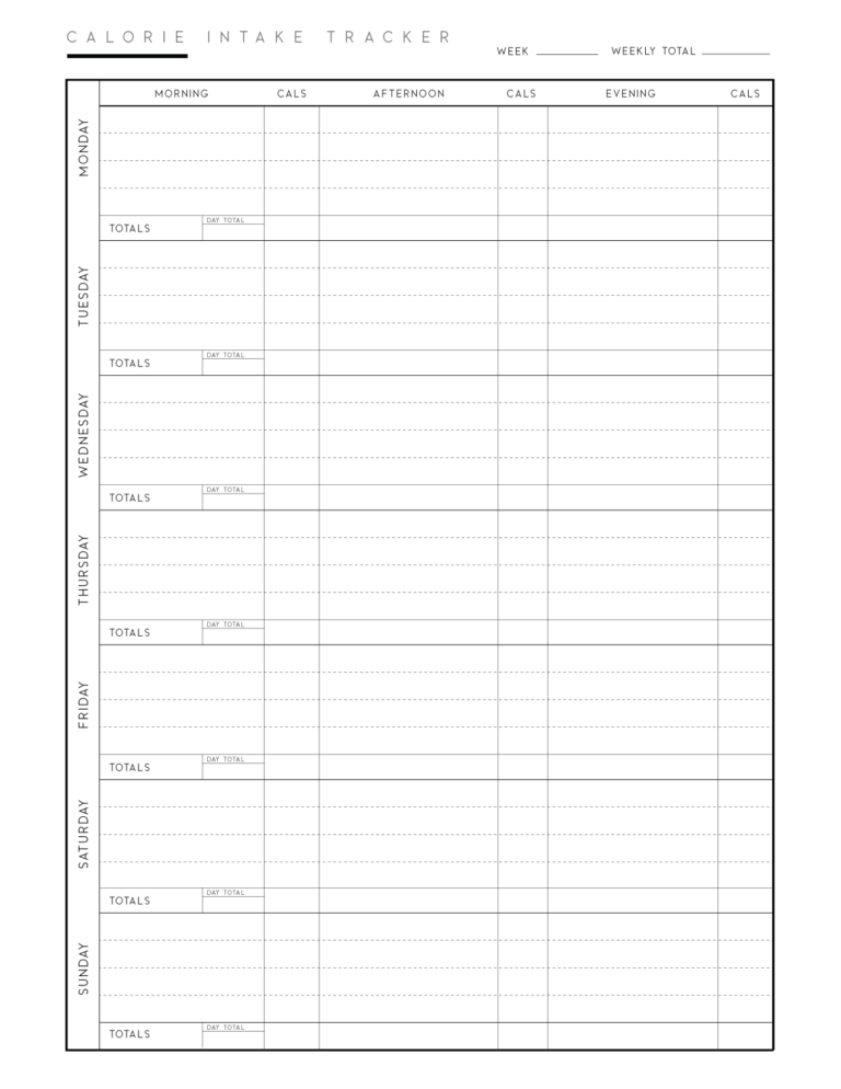 Free Printable Calorie Tracker - World of Printables