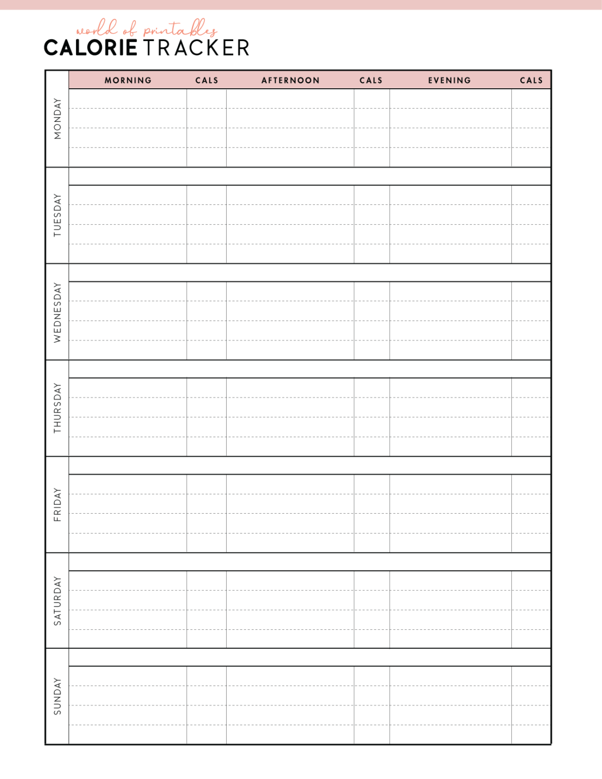 Free Printable Calorie Tracker - World of Printables