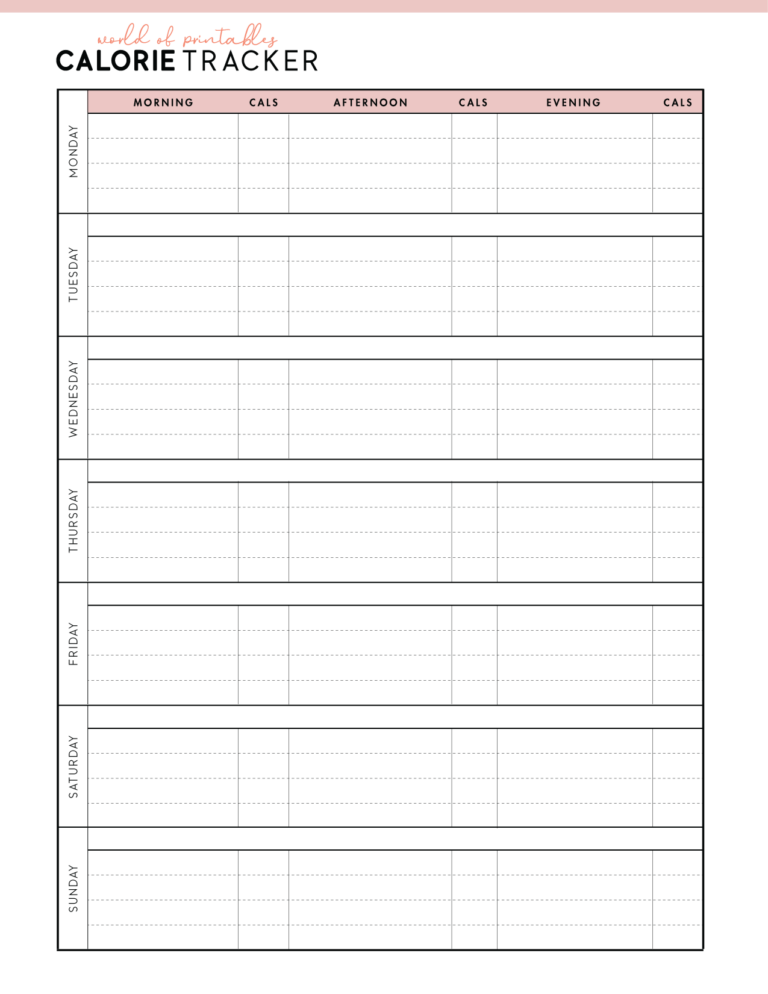 Free Printable Calorie Tracker - World of Printables
