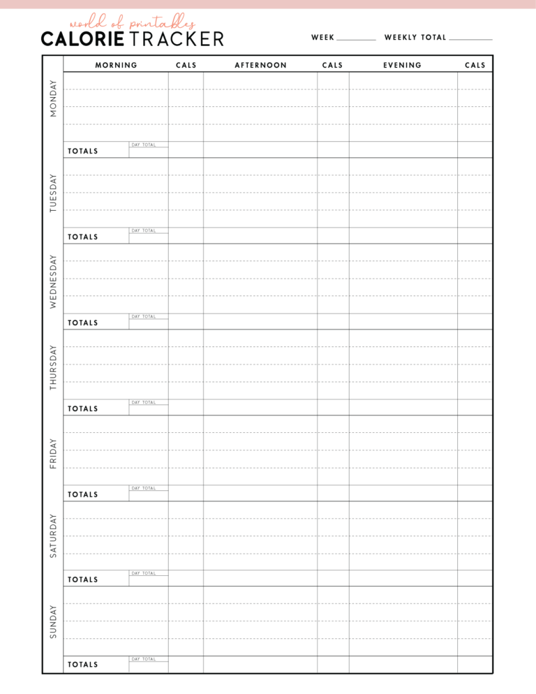 Free Printable Calorie Tracker - World of Printables