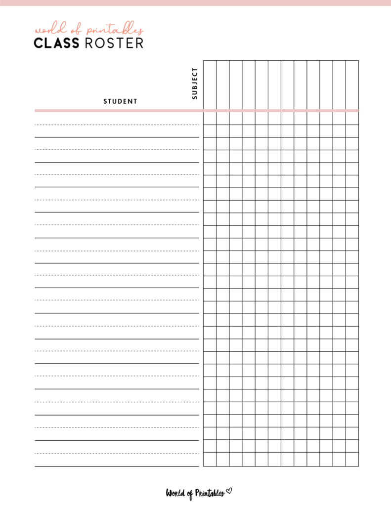 Class Roster Templates - World of Printables