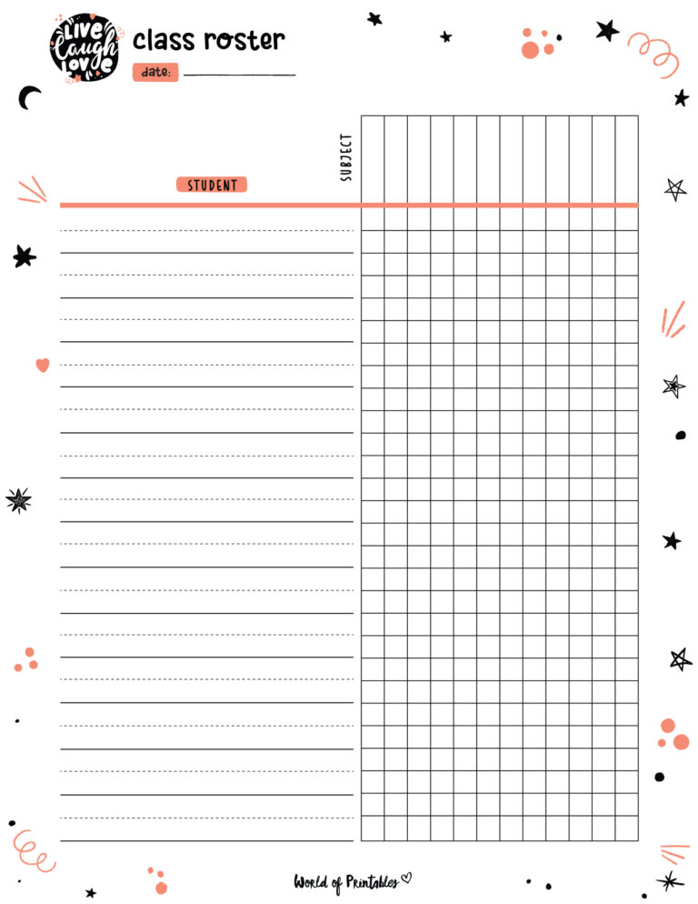 Class Roster Templates - World of Printables