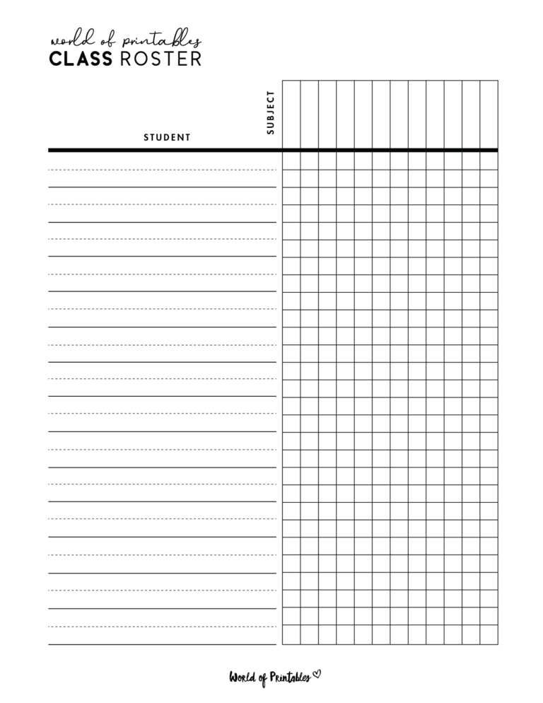 Class Roster Templates - World of Printables