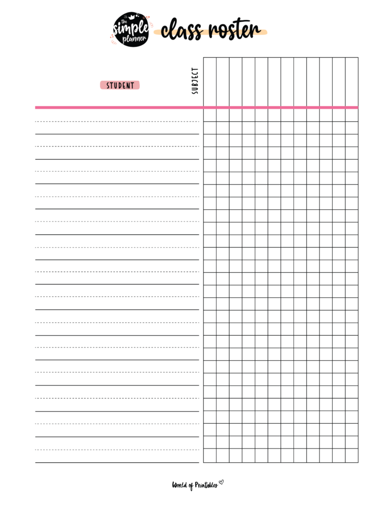 Class Roster Templates - World of Printables