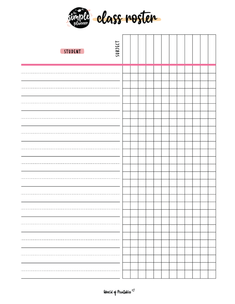 Class Roster Templates - World of Printables