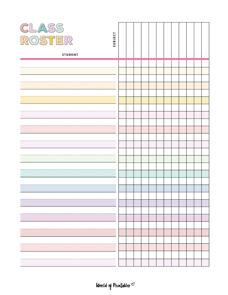 Class Roster Templates - World of Printables