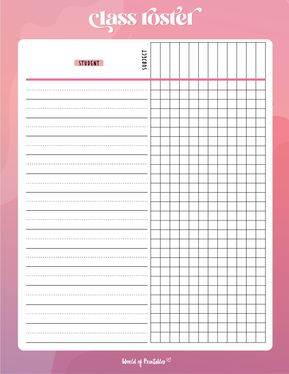 Class Roster Templates - World of Printables
