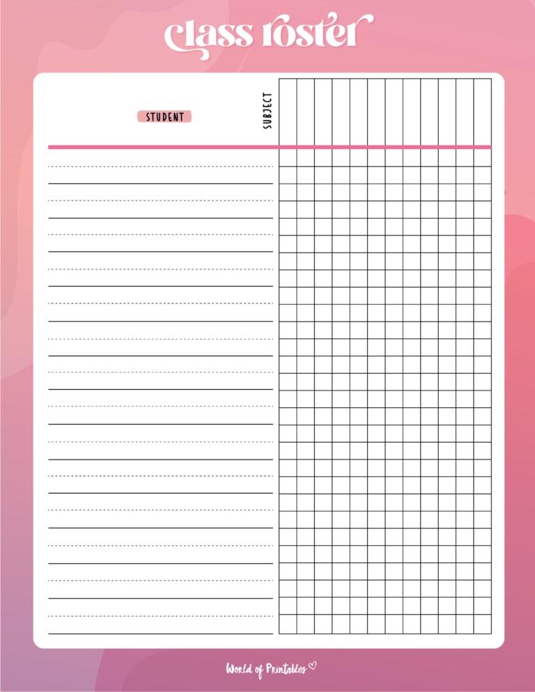 Class Roster Templates - World of Printables