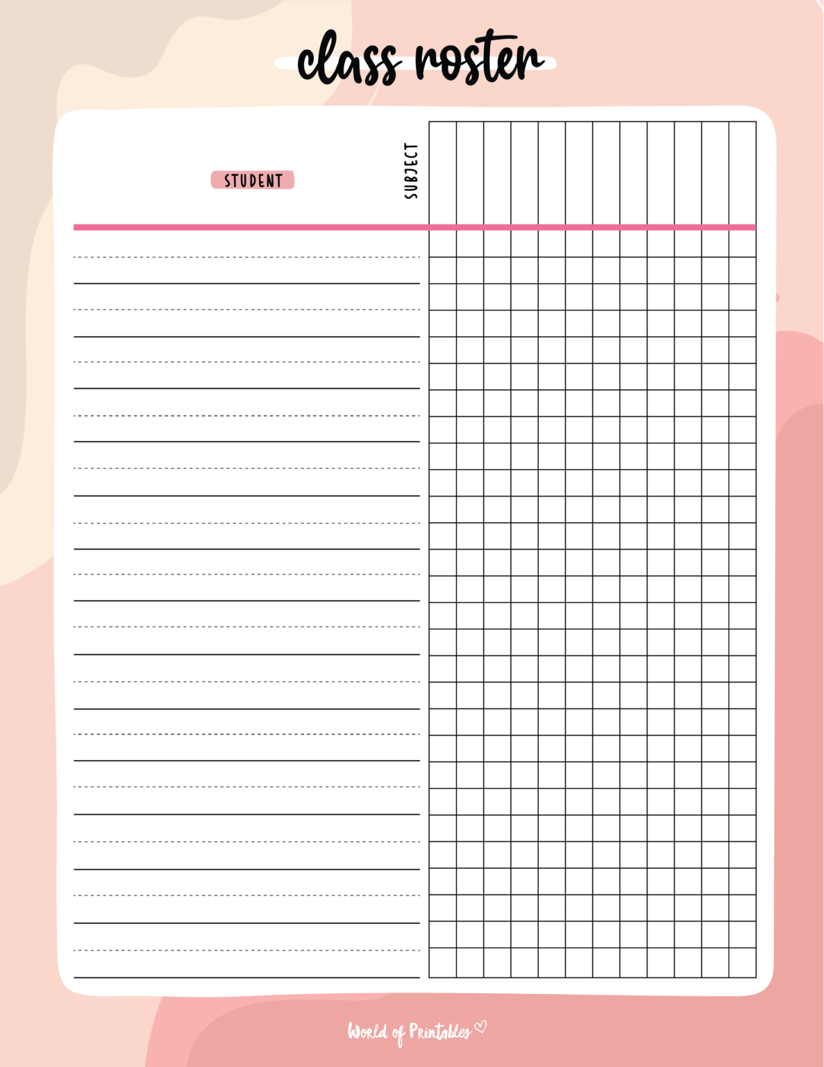 Class Roster Templates - World of Printables