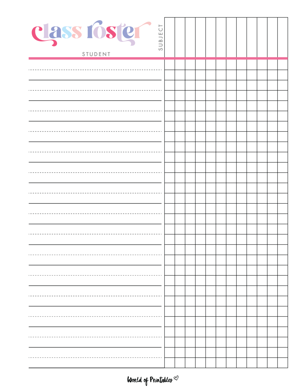 Class Roster Templates - World of Printables
