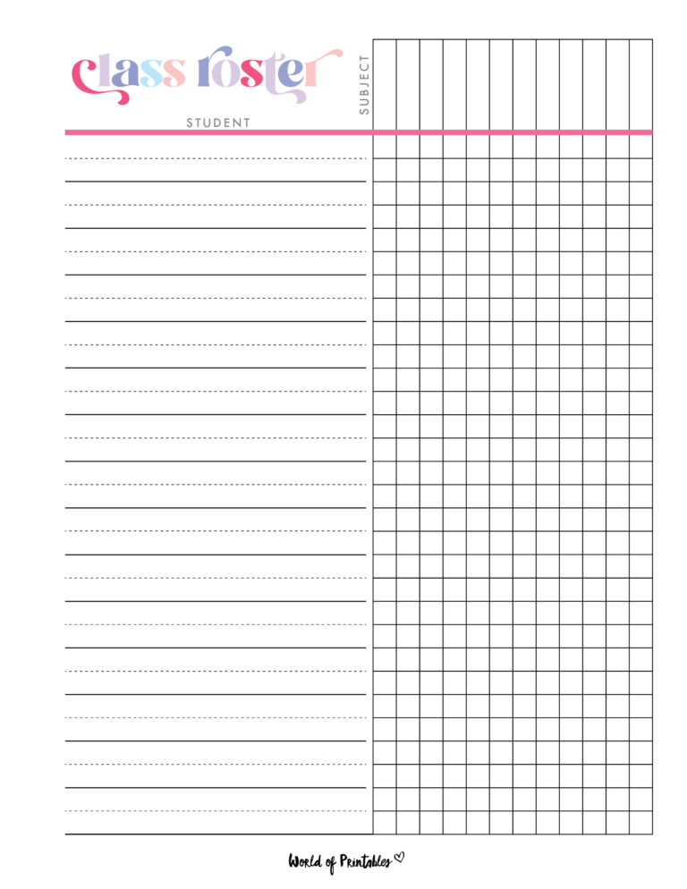 Class Roster Templates - World of Printables