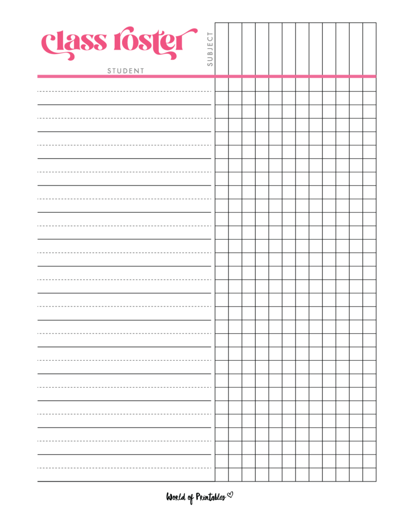 Class Roster Templates - World of Printables