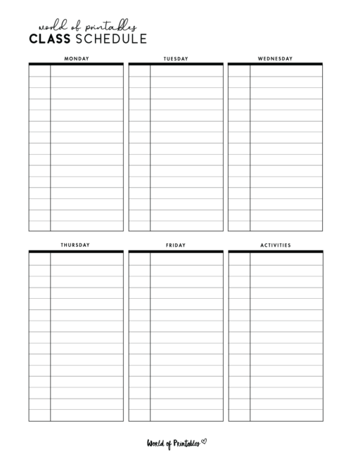Class Schedule Templates - World of Printables
