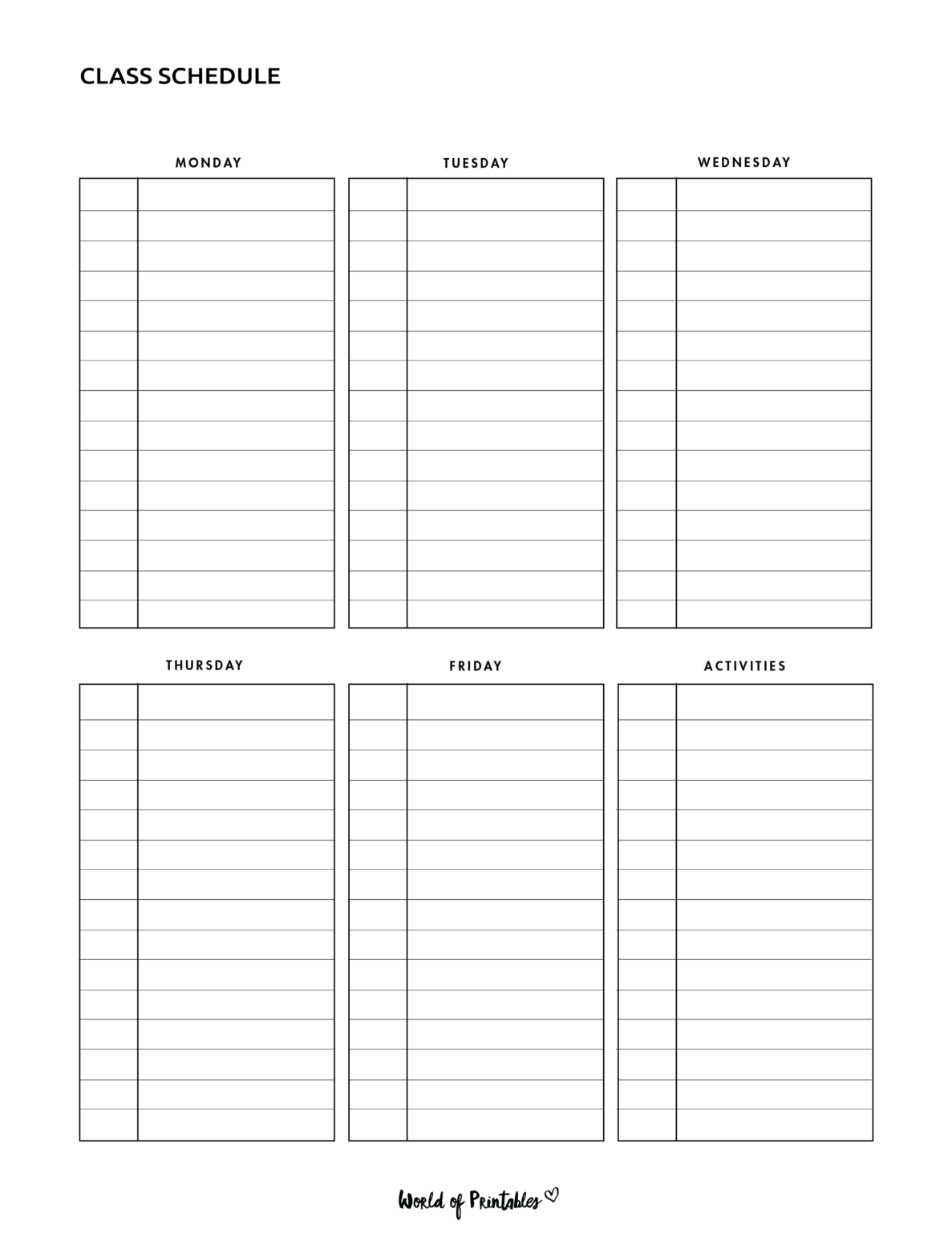 Class Schedule Templates - World of Printables