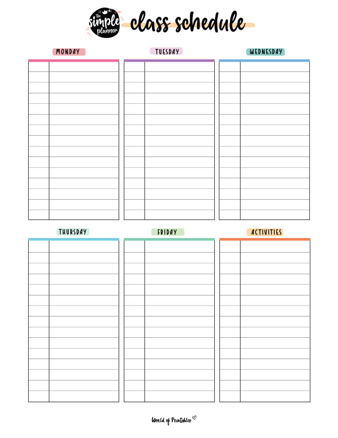 Class Schedule Templates - World of Printables